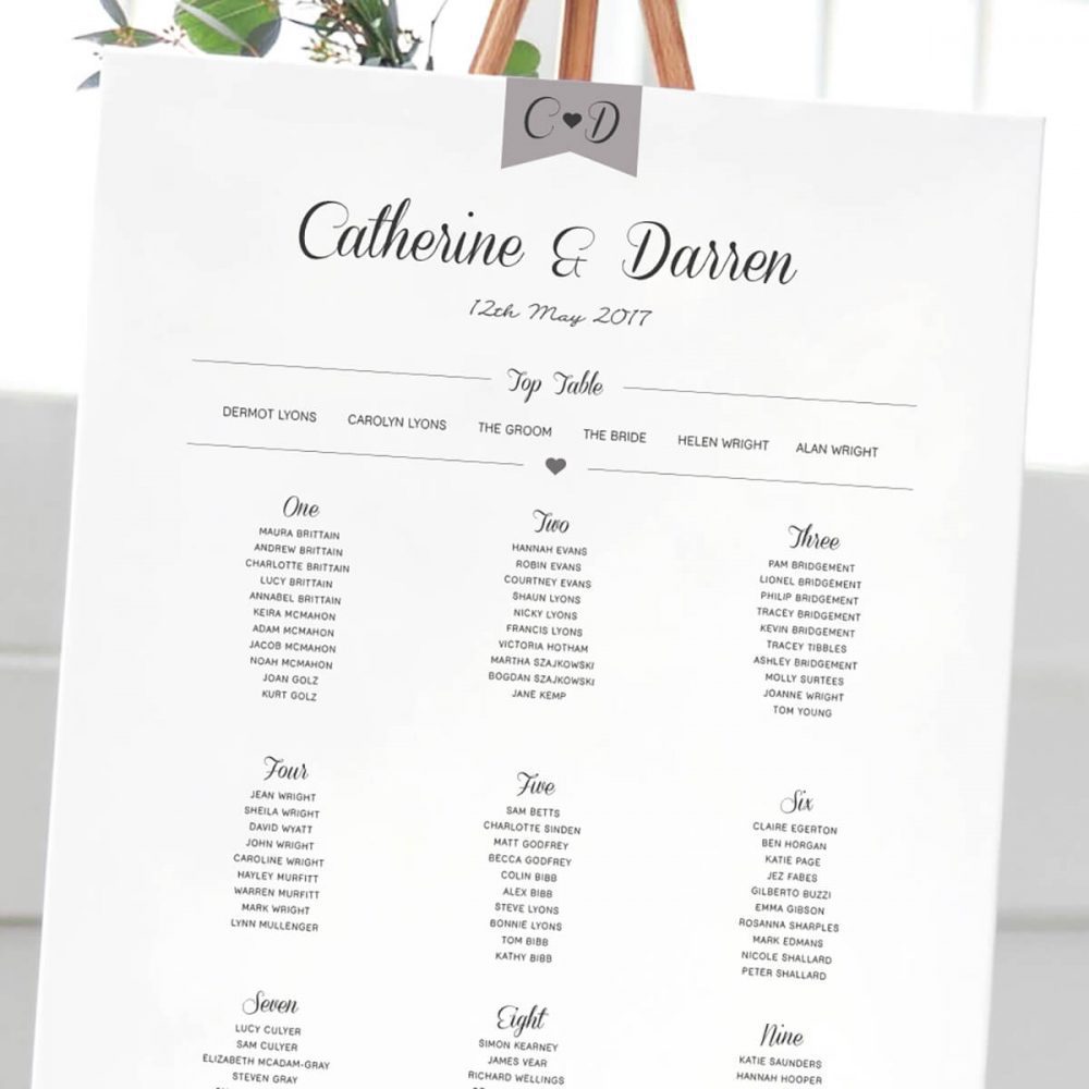 Elegant Type Table Plan designed in Manchester by Rodo Creative