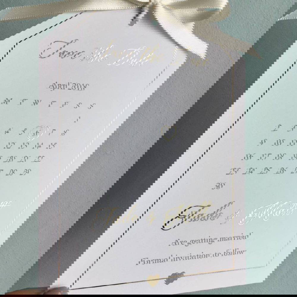 Gold Foil Save The Date Tag - Designed by Rodo Creative in Manchester