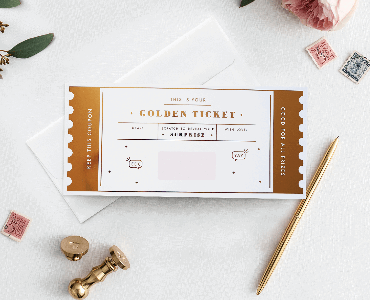 Golden Ticket scratch off - Designed by Rodo Creative in Manchester