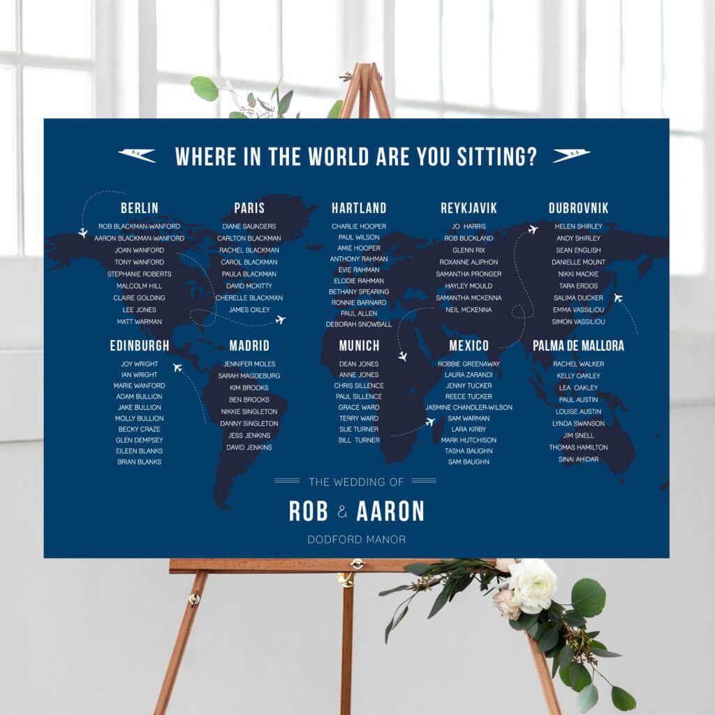 Vintage Travel Map Table Plan designed by Rodo Creative in Sale, Manchester