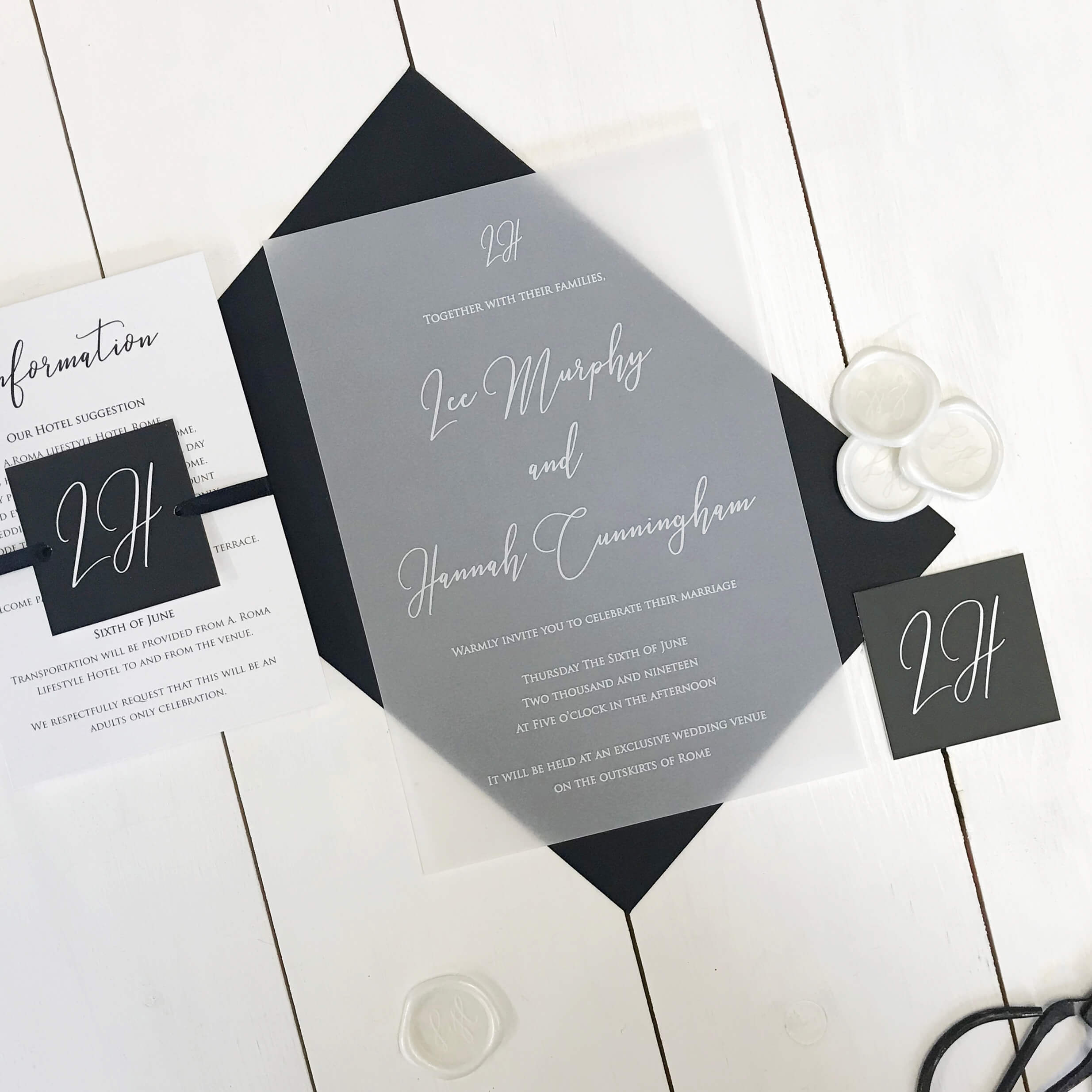 White Ink Translucent Vellum Wedding Invitations - by Rodo Creative