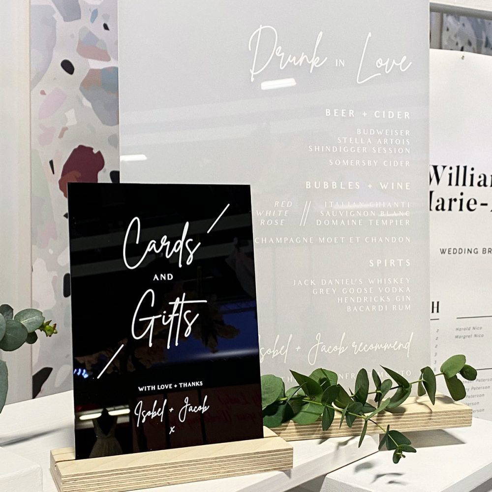 Acrylic Drinks Menu - Signage for a modern wedding - By Rodo Creative